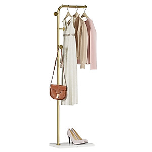 HOMEFORT Metal Coat Rack, Modern Coat Tree with 3 Hooks, L Shaped Coat Hanger Stand, Freestanding Coat Rack for Entryway and Corner, Gold