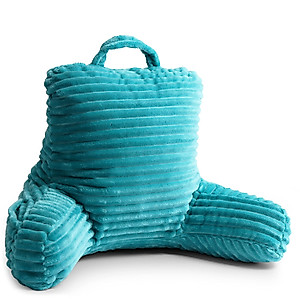 Clara Clark Reading Pillow for Kids – Back Pillow for Sitting in Bed, Plush Bed Pillows for Sitting Up in Bed, Teal Kids Reading Pillow, Shredded Foam Bed Chair Pillow with Arms and Pockets