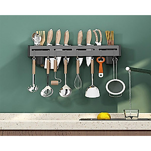 Anditribo 20-Inch Kitchen Organizer - Stainless Steel Non-Hole Hooks,storage Organizer flatware Wall Mounted for Knives, Spoons, Forks Utensil racks