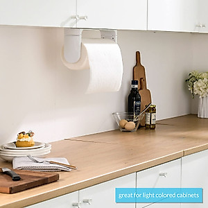 simpletome ONE Hand Tear Paper Towel Holder Under Cabinet Adhesive or Drilling Installation Aluminum Alloy + ABS (White)
