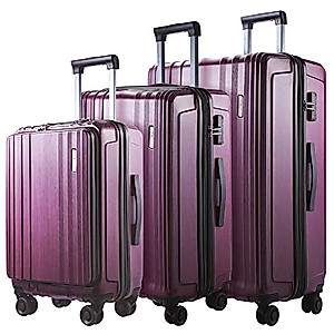 TydeCkare Luggage Set 3 Piece 21/24/28, 21" carry on with Front Pocket & 24/28" with Expandable, ABS+PC Suitcase with 4 Silent Wheels, TSA, YKK, Rose Red