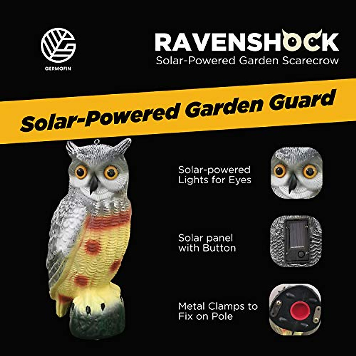 GERMOFIN Hausse 2 Pack Bird Scarecrow Fake Horned Owl Decoy, Nature Enemy Pest Repellent for Outdoor Garden Yard