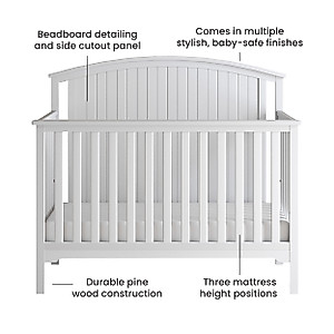 Child Craft Cottage Curve Crib and Dresser Nursery Set, 3-Piece, Includes 4-in-1 Convertible Crib, 3 Drawer Dresser, and Changing Table Topper, Grows with Your Baby (Matte White)
