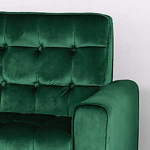 Christopher Knight Home Aubrie Tufted Velvet Loveseat Tipped Tapered Legs, Emerald and Gold Finish