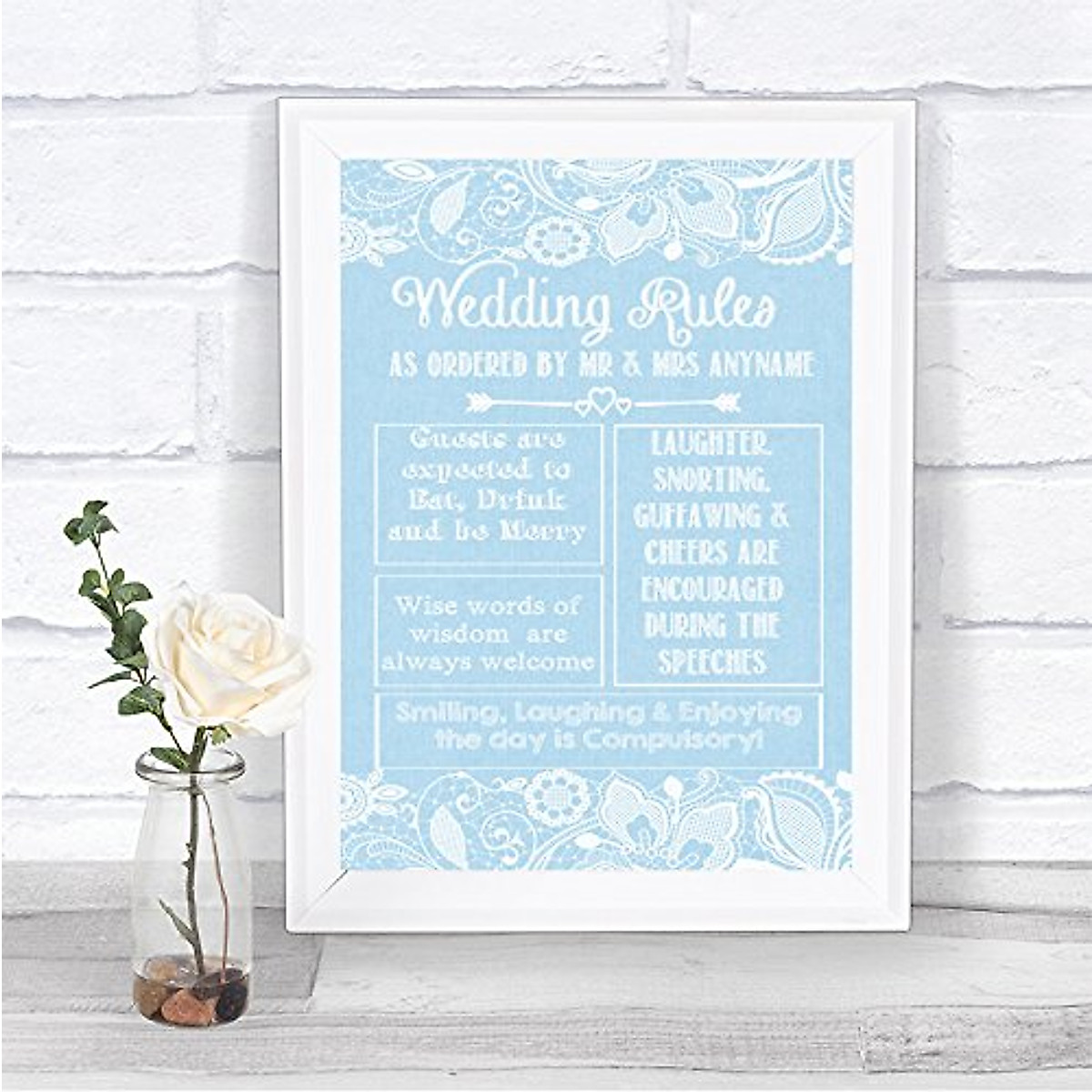 Blue Burlap & Lace Effect Wedding Rules Personalized Wedding Sign