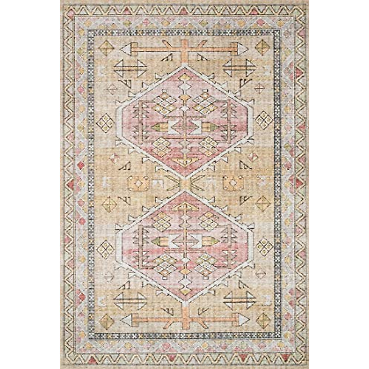 Loloi II Skye Collection SKY-04 Gold / Blush, Traditional 7'-6" x 9'-6" Area Rug