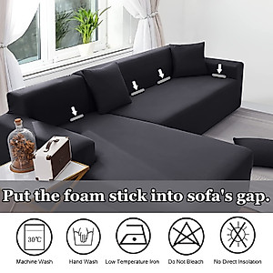 NAISI Couch Cover L Shape 2 Pieces Sofa Cover Soft Stretch Slipcovers with 2pcs Pillowcases Furniture Protector Sectional Couch Covers 3 Seater + 3 Seater(Dark Grey)