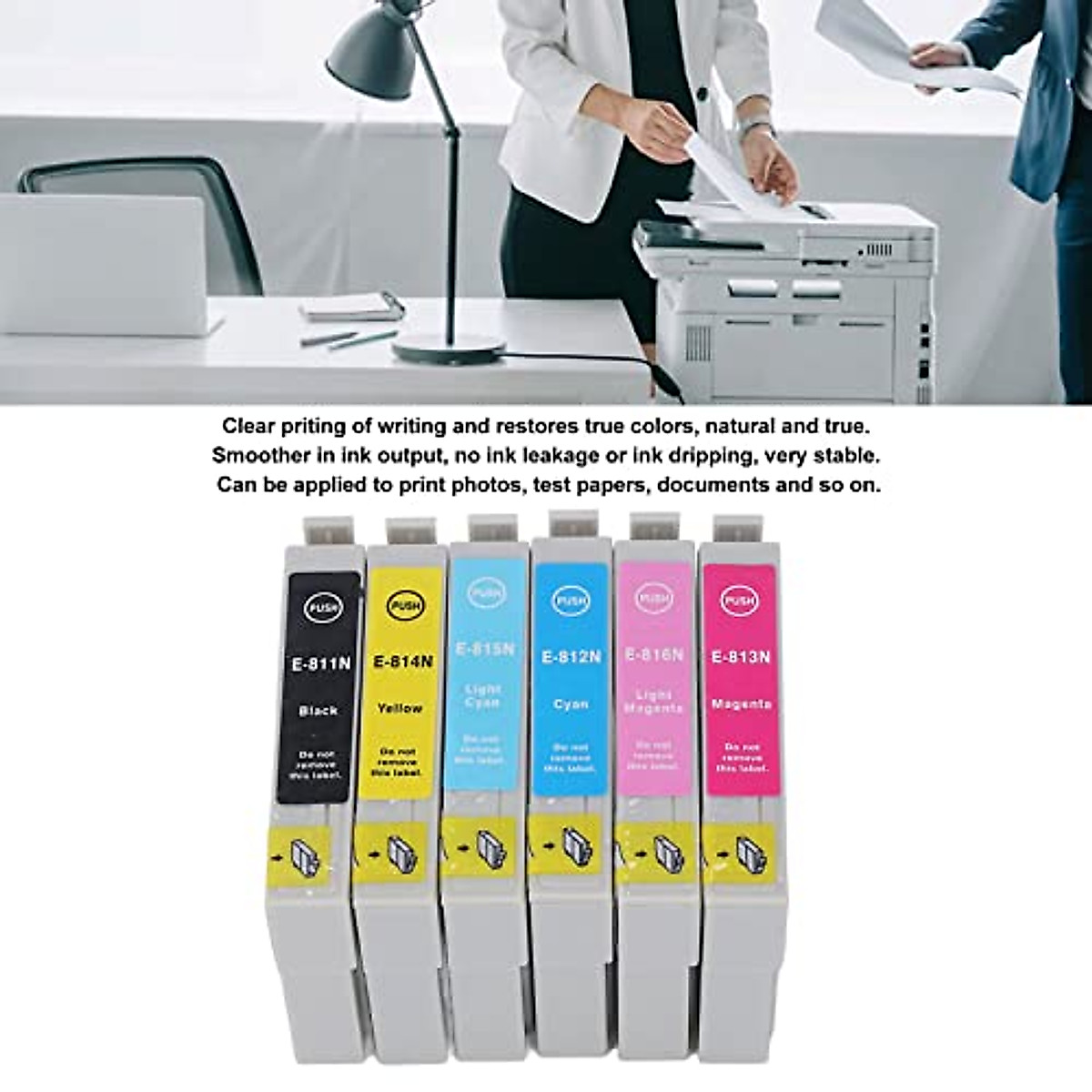 Ink Cartridge BK C M Y LC LM 6 Colors Printing Accessory Part Clear Printing Large Capacity Broad Utility for Photo Paper Document (T0821N/T0822N/T0823N/T0824N/T0825N/T0826N)
