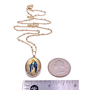 LESLIE BOULES Virgen La Milagrosa Pendant Necklace 18K Gold Plated Chain 18 Inches Length