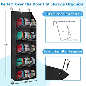 AROUY Hat Rack for Door-Hat Organizer for Baseball Caps-Baseball Hat Storage Organizer Clear Deep Pockets for Hanging in Closet or on Wall, 5 Tiers, Holds At Least 60 Hats, with 3 Hooks