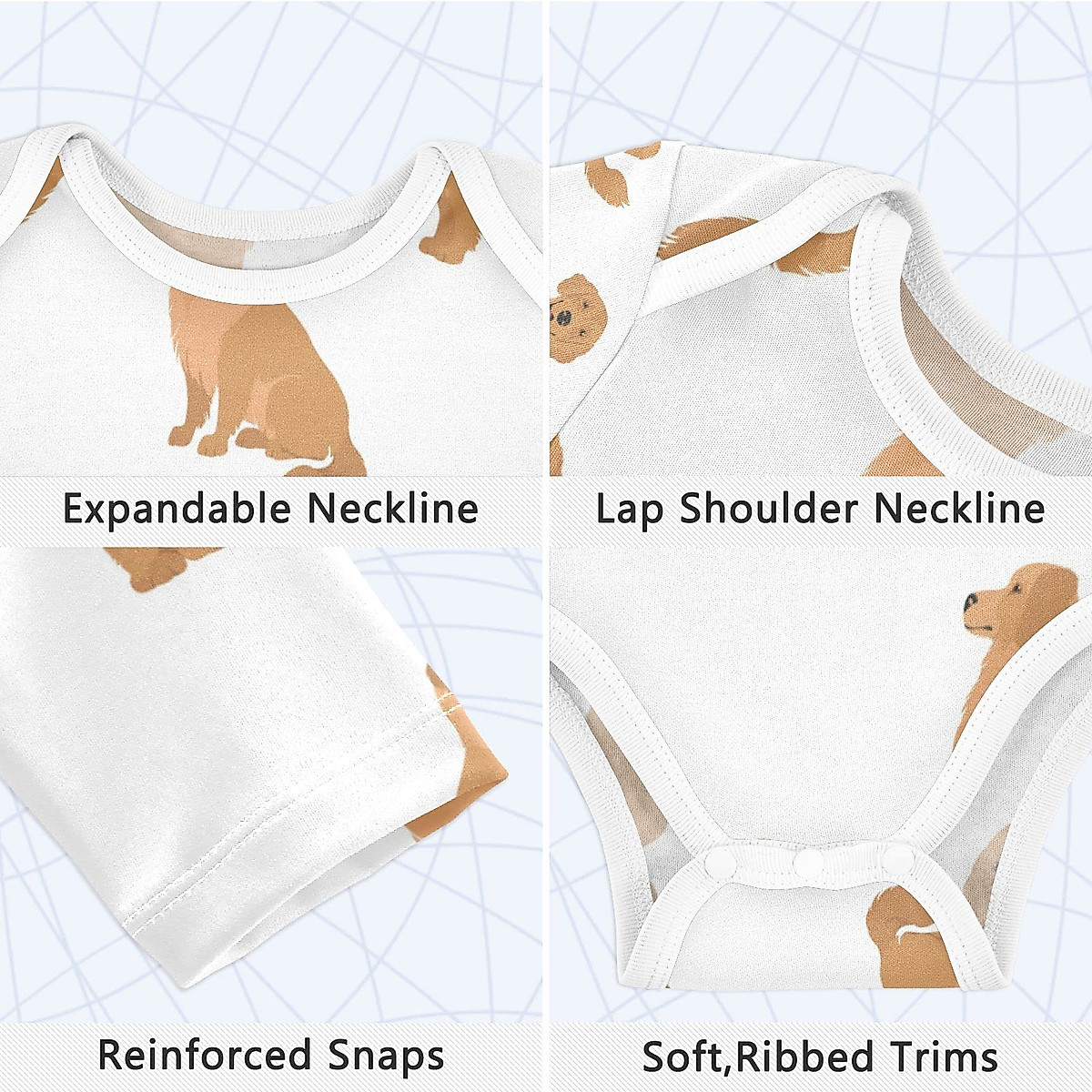 vvfelixl Baby Bodysuits Golden Retriever Dogs Long Sleeve Cotton Baby Clothes For Boys Girls 3-6 Months Goldies Puppy White