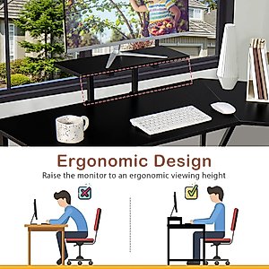 Tangkula L-Shaped Reversible Computer Desk, 2 Person Long Computer Workstation w/Movable Monitor Stand, Large Home Office Corner Desk for Working Writing Gaming (Natural)