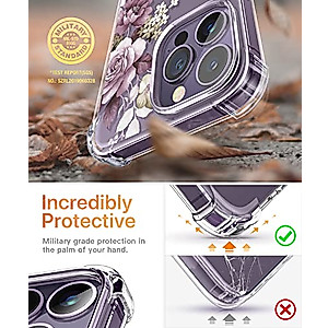 GVIEWIN Designed for iPhone 14 Pro Max Case, Screen Protector + Camera Lens Protector Flower Shockproof Clear Floral Design Protective Women Phone Cover, 6.7 Inch 2022 (Cherry Blossoms/Purple)