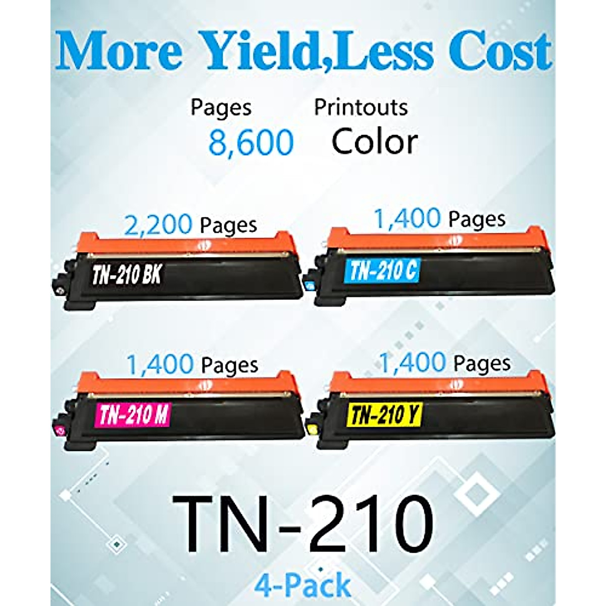 MM MUCH & MORE Compatible Toner Cartridge Replacement for Brother TN-210 TN210BK TN210C TN210M TN210Y TN 210 use in DCP-9010CN HL-3070CW 3075CW 3040CN 3045CN MFC-9010CN 9125CN 9325CW Printer (4-Pack)
