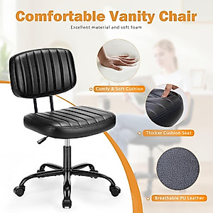 Sweetcrispy Small Office Desk Chair - Armless PU Leather with Comfy Lumbar Support, Height Adjustable Rolling Swivel Task for No Arms, for Adult, Student, Bedroom, Home, Vanity
