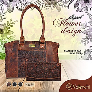 LEVOGUE RFID Flower embossed Leather Wallet for Women-Multi Credit Card Slots,Mobile case Coin Purse with ID Window-by VALENCHI (Cognac Vintage)