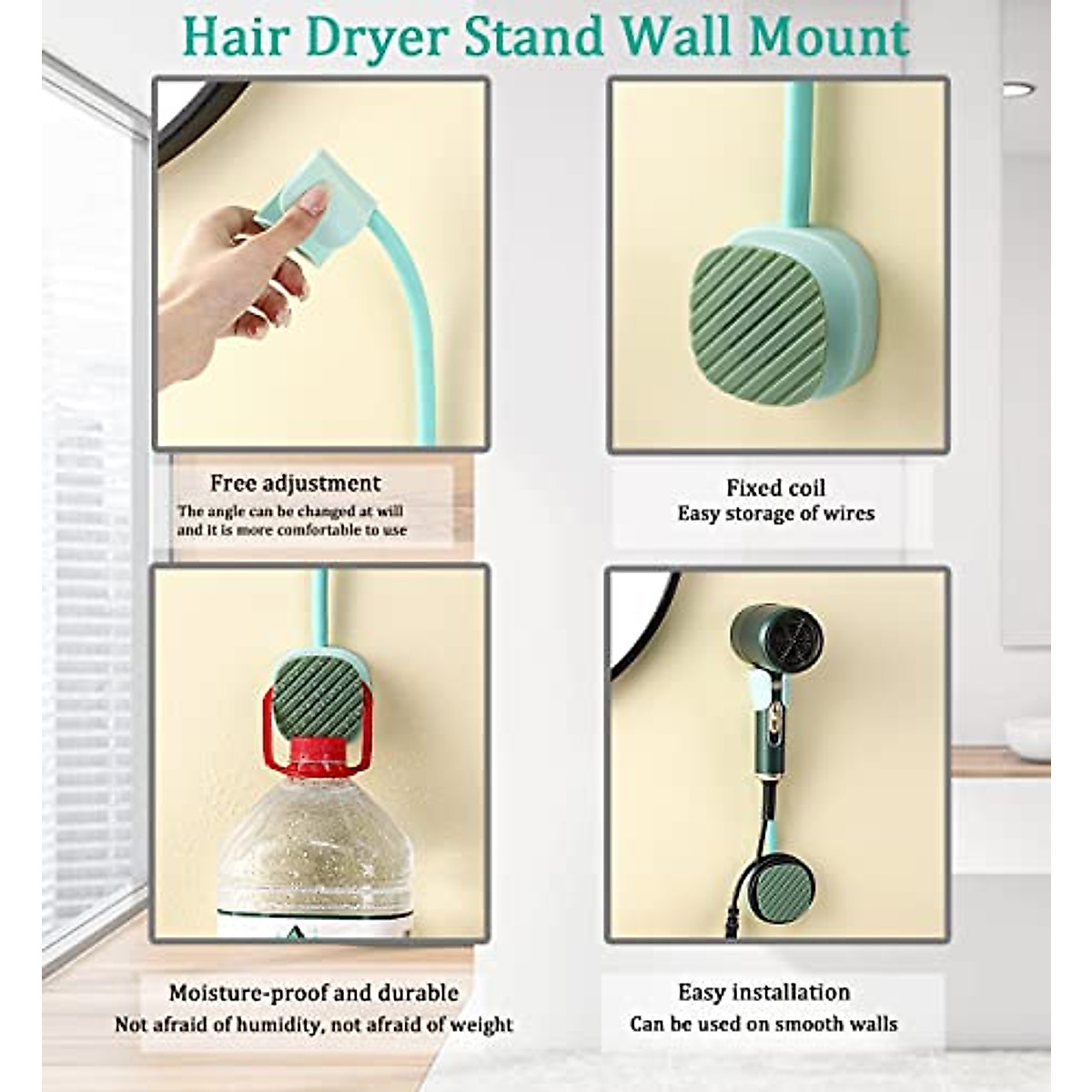 POYIPI Hair Dryer Holder Wall mountedt,Dyson Bracket, Self Adhesive Bracket,Tool Free Adjustable Suitable for Bathroom, Toilet, Bedroom., Stand (hair stand-001)