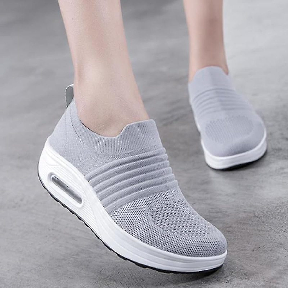 RiceelSor Women's Mesh Sock Walking Sneakers Air Cushion Slip On Breathable Non Slip Bring Arch Support Lightweight for Nursing Work Platform Loafers (Pink,4.5,Women,4.5)