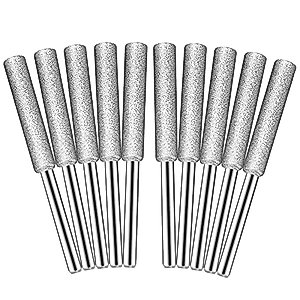 PRECIHW 10 Pack Chainsaw Sharpener Stone, Burr Grinding Stone File, Polishing Grinding Tool Grinding Bits for Chainsaw Sharpener, Grey, 3/16 Inch/ 4.8 mm