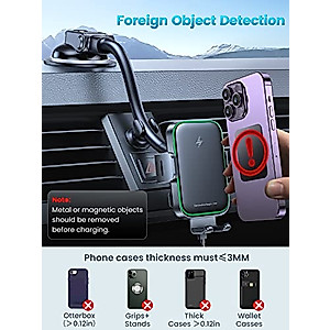 APPS2Car Wireless Car Charger Dual Coils Auto-Clamping Alignment Dashboard Phone Mount for Car Truck 15W Charging Holder Compatible with iPhone 14 13 Pro Max Samsung Z Fold/Z Flip All Mobile Phones