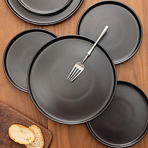 Stone Lain Celina Modern Stoneware 24-Piece Dinnerware Set, Dinner and Salad Plates, Soup Bowls, Dish set for 8, Black
