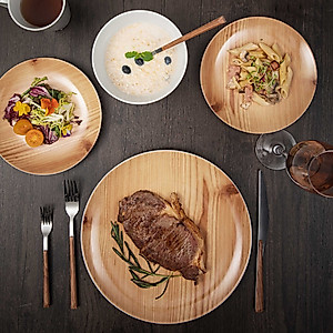 Wooden Pattern Porcelain Dinnerware Sets for 6, Ceramic Plates and Bowls, HF hoften Kitchen Dinnerware Set, 18pc Porcelain Dinnerware Set, Dishwasher, Microwave Safe