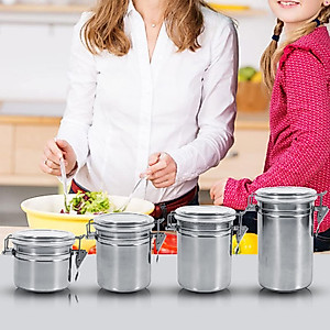 Food Storage Container Set, 4 Sizes Stainless Steel Kitchen Food Storage Container Bottle with Clear Lids for Tea Coffee Sugar Flour Baking Dry Storage, Metal Pantry(34x20x24cm / 13.4x7.9x9.4in)