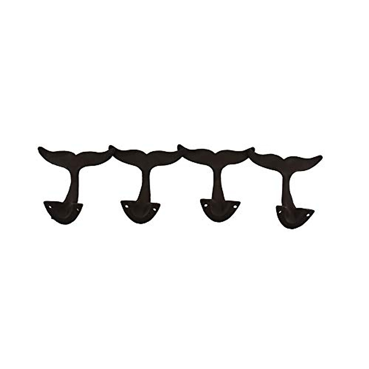 Zeckos Set of 4 Whale Tail Rustic Brown Cast Iron Wall Hooks