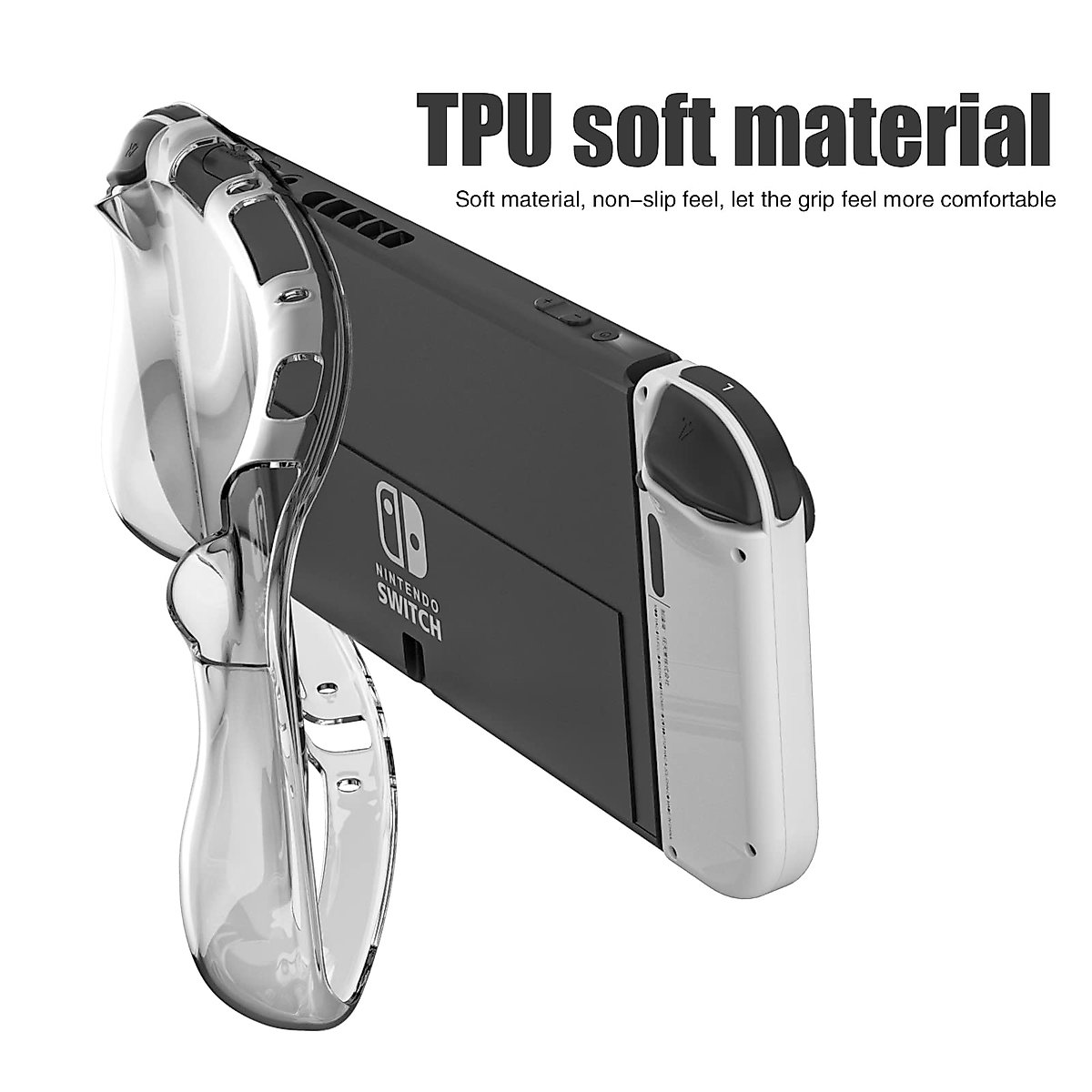 TPU Case Cover for Switch OLED, Clear Protective Case Compatible with Nintendo Switch OLED Model with Tempered Glass Screen Protector and Thumb Stick Caps - Clear