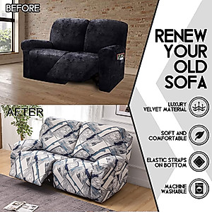 CRFATOP Stretch Recliner Loveseat Slipcover with Pockets 6 Pieces Dual Sectional Recliner Sofa Covers for 2 Seat Reclining Loveseat Couch Cover Washable Furniture Protector for Kids,11