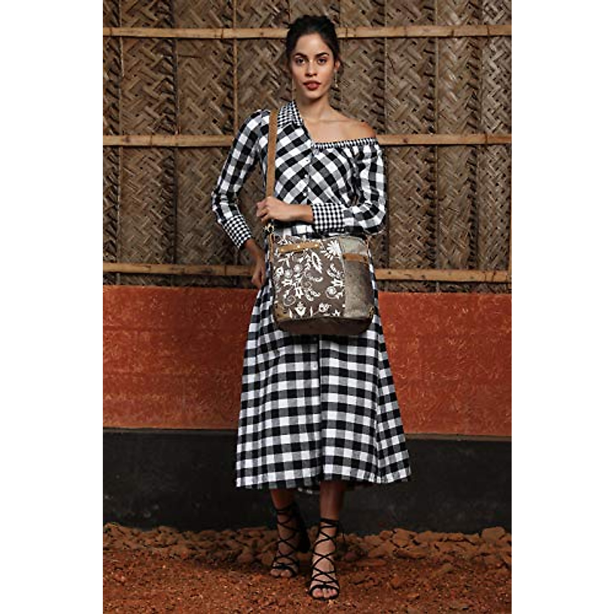 Myra Bag Linaria Upcycled Canvas & Cowhide Shoulder Bag S-1505