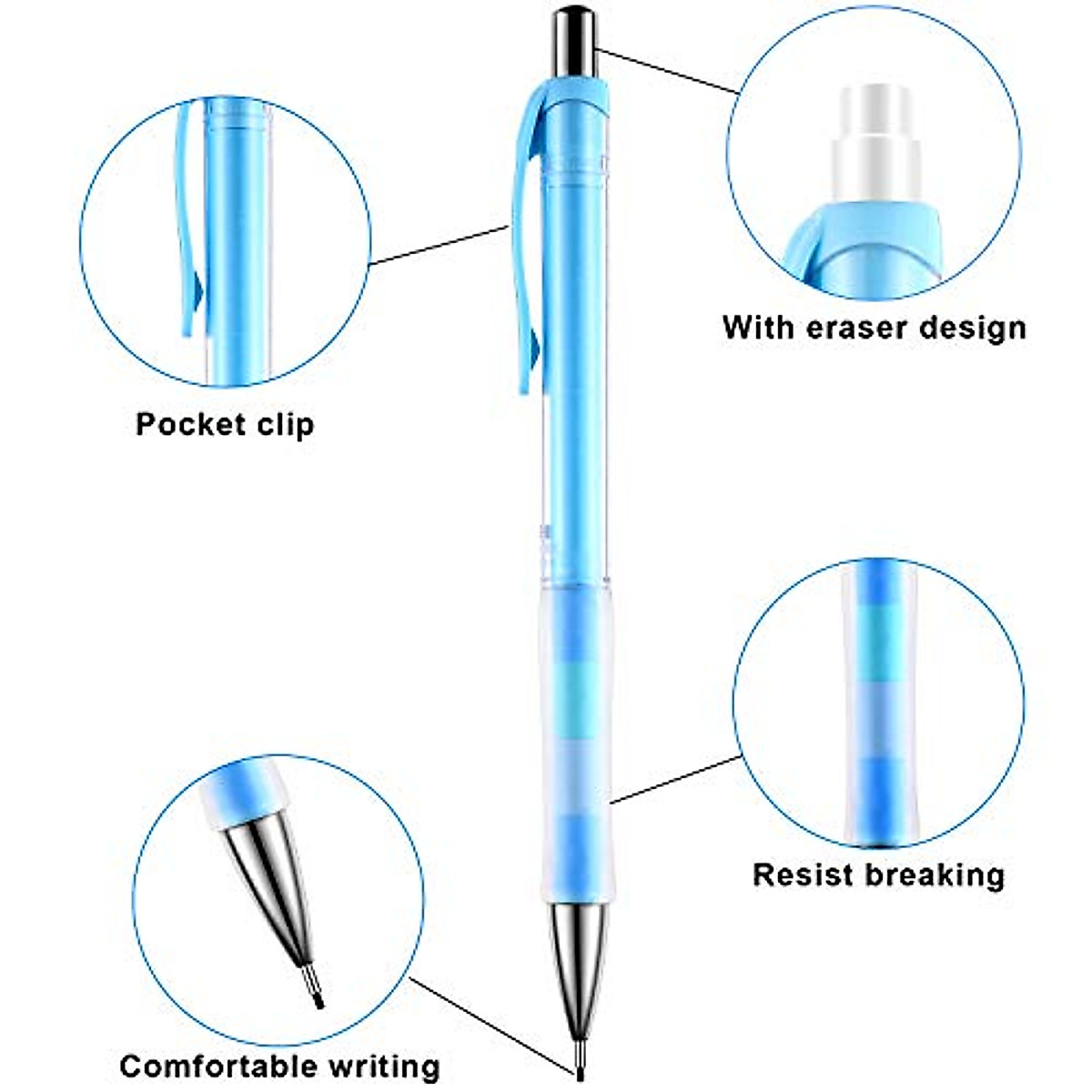 Boao 23 Pieces 0.9 mm Mechanical Pencil Set, Includes 12 Pieces Mechanical Pencils, 8 Tubes of Pencil Refills, 3 Pieces Erasers for School and Office Drawing Crafting