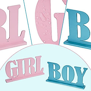 Gender Reveal Decorations - Boy or girl Wooden Blue and Pink Letter Sign，with Gender Announcement Baby Shower party Table Decorations – by ZouYee