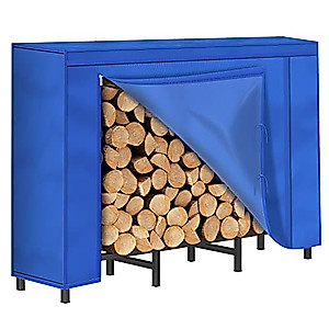 YBING 4ft Outdoor Firewood Rack with Cover, Waterproof, Heavy Duty, Large Capacity, Adjustable Metal Material, Blue