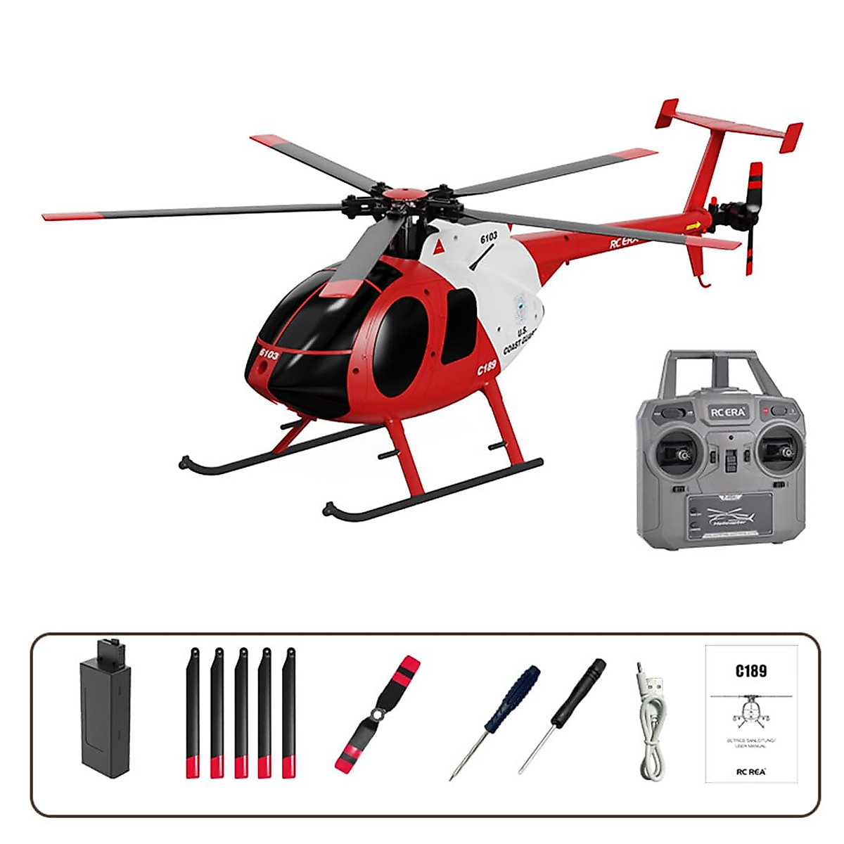 Newcomer MD500 C189 RC Helicopter, Aircraft Model 1/28 2.4G 4CH Single-Rotor Helicopter Model, Remote Helicopter Toys for Boys and Girls (RTF Version/Red and White)