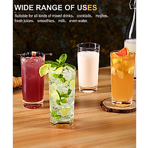 LUNA & MANTHA Drinking Glasses Highball Glasses Set of 6, Water Glasses 16oz, Wide Mouth Design Lead-Free Crystal Glassware, Cocktail Glasses Drinking Set, Tall Glass Cups for Mojito and Tom Collins