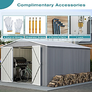 Large Outdoor Storage Shed, 10' X 12' Metal Galvanized Steel Garden Shed with 4 Vents, Utility Tool Shed Storage House for Backyard, Patio, Lawn