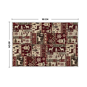 Artoid Mode Rustic Buffalo Deer Xmas Tree Snowflakes Christmas Area Rug, Winter Home Decor Low-Profile Non-Slip Washable Door Mat for Entryway Bedroom Living Room Laundry Room Indoor 2x3 Feet