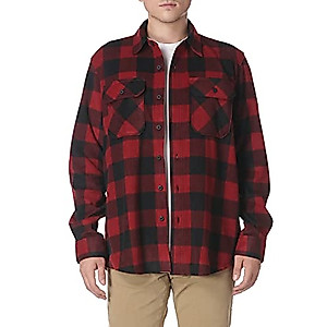 Wrangler Authentics Men's Long Sleeve Heavyweight Fleece Shirt Red Buffalo Plaid Medium