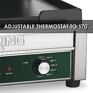 Waring Commercial WFG275T Full Sized 14" x 14" Flat Toasting Grill, 20 Minute Countdown Timer, 120V, 1800W, 5-15 Phase Plug