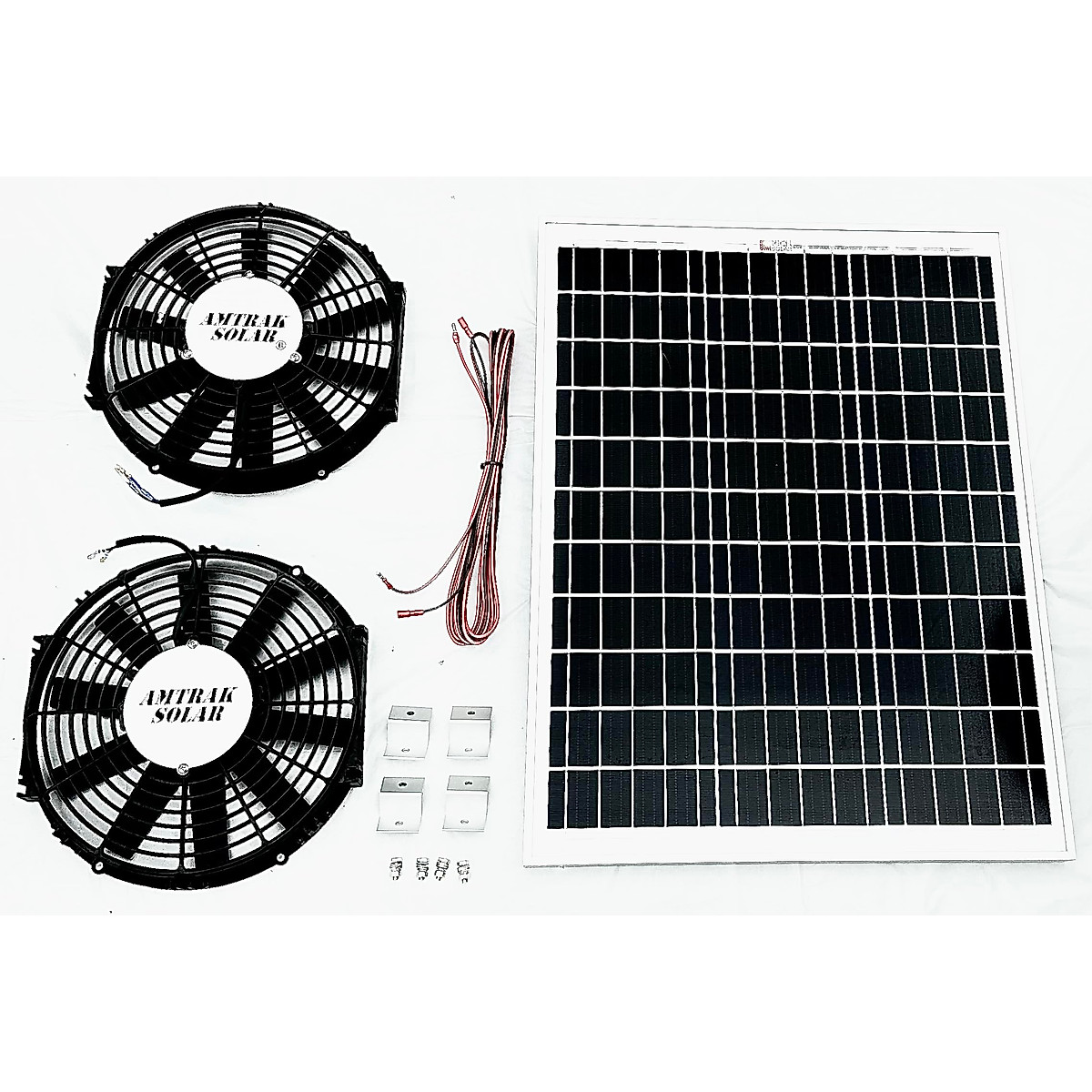 Amtrak Solar Powerful 100-Watt Solar Attic Fan Quietly Cools, Ventilate, Exhaust Your House, Garage, Greenhouse, Chicken Coop or RV Waterproof Plug & Play (Two Fans)