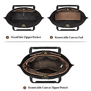 S-ZONE Women Vintage Genuine Leather Tote Bag Shoulder Purses with Removable Canvas Pouch