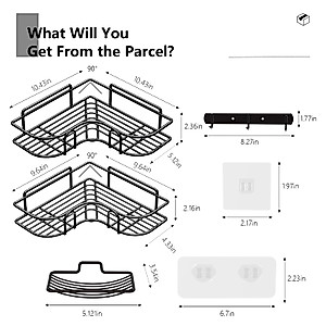 LURVUO Corner Shower Caddy, 4Pack Shower Organizer Corner Shower Shelves with Soap Holder and Independent Hooks, No Drilling Wall Mounted Shower for Rack Bathroom,Dorm and Kitchen Storage.