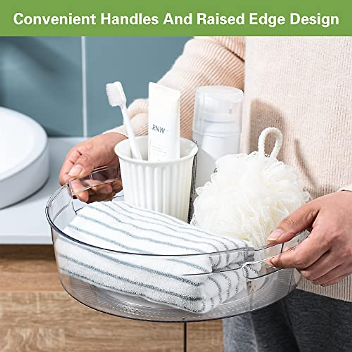 4 Pack Lazy Susan Organizer, 11.5 Inch Clear Lazy Susan Turntable Rack for Cabinet - Rotates 360 Degrees and 2 Handles Design, Pantry Organization and Storage, Kitchen Countertop, Fridge, Vanity