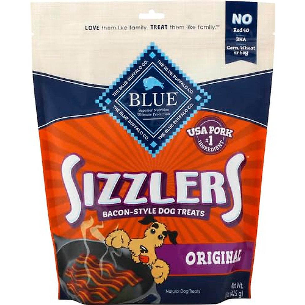 Blue Buffalo Sizzlers Natural Bacon-Style Soft-Moist Dog Treats, Original Pork 15-oz Bag