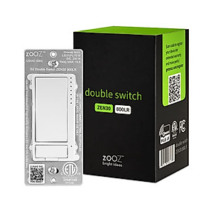 Zooz Z-Wave Plus S2 Double Switch (White) ZEN30 for Fan and Light Combo (NO Speed Control), Signal Repeater, Hub Required (Works with Hubitat, Wink, SmartThings, Vera)