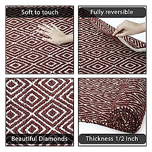 Chardin home 100% Cotton Diamond 3x5 Area Rug Fully Reversible, Machine Washable, Brick Red-Ivory