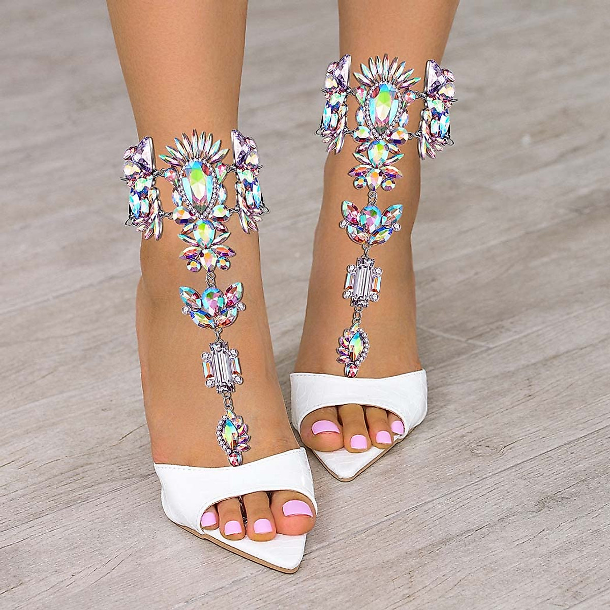 Woeoe Rhinestone Anklet Silver Crystal Barefoot Sandals Foot Chain Pearl Anklets Foot Chain Beach Foot Charm Jewelry for Women(silver)