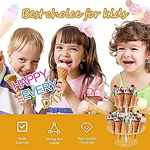 Ice Cream Cone Holder 2-Tier, 24-Cavity Round Clear Acrylic Waffle Cone Display Stand Baby Showers Birthday Parties Weddings Anniversaries Christmas Halloween Candy Decorative