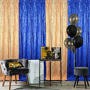 4 Panels Sequin Backdrop Curtain 2 ft x 8 ft, Backdrop Curtain for Party Sequin Backdrop Glitter Curtain for Congrats Grad Graduation Party Decorations, Birthday, Wedding (Blue, Gold)